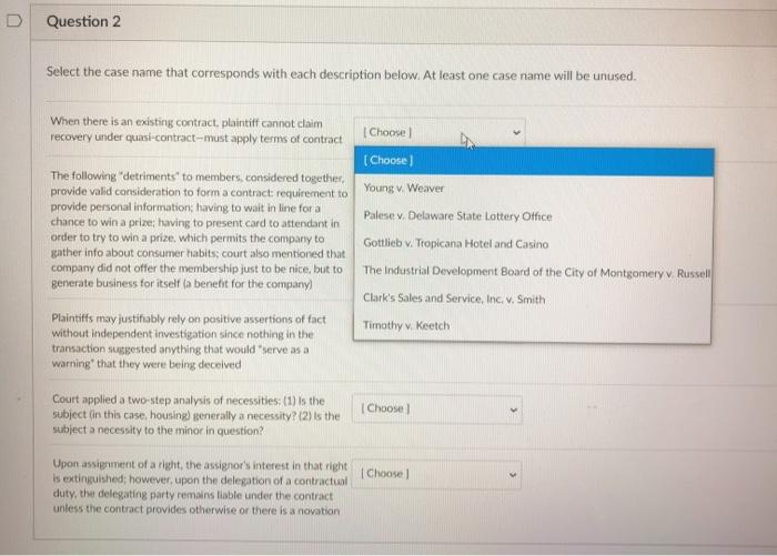 Solved Select the case name that corresponds with each | Chegg.com