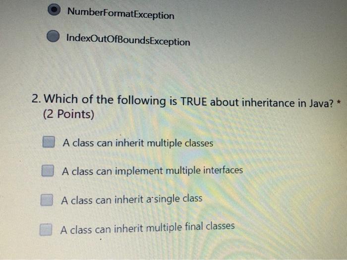 Solved NumberFormatException IndexOutOfBoundsException 2. | Chegg.com