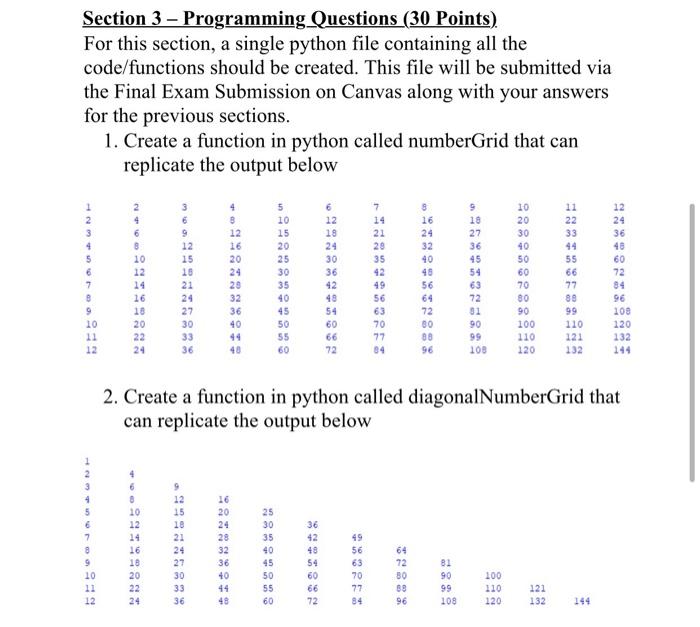 Solved Section 3 - Programming Questions (30 Points) For | Chegg.com