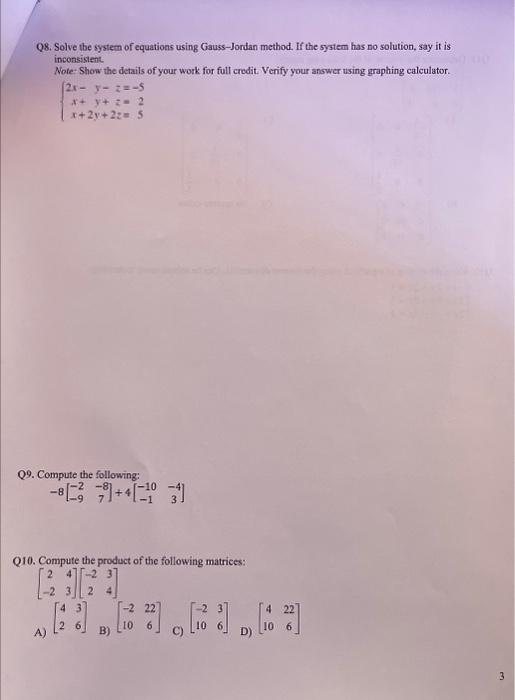 Solved I am stuck with Q8 for my Finite Math class homework. | Chegg.com