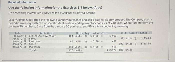Solved Required information Use the following information | Chegg.com