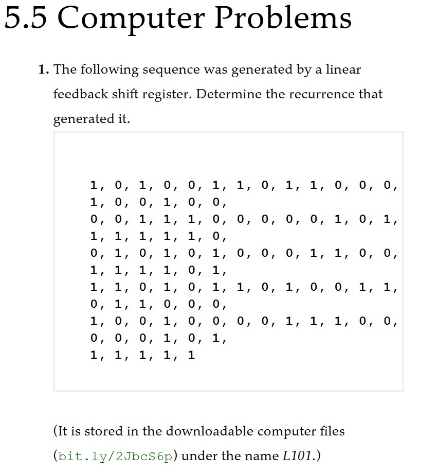 Solved The following sequence was generated by ﻿a linear | Chegg.com