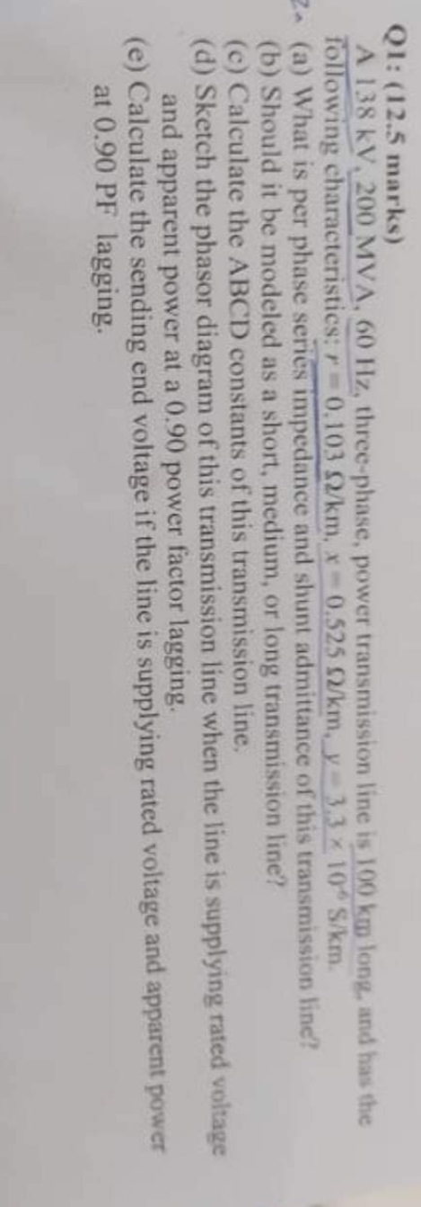 Solved Q1: (12.5 ﻿marks)A 138kV,200MVA,60Hz, ﻿three-phase, | Chegg.com