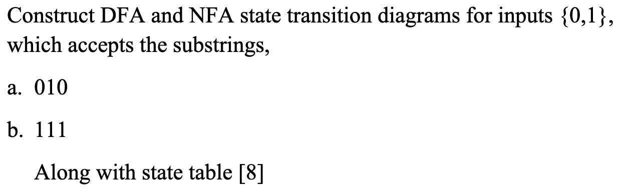 Solved Construct DFA and NFA state transition diagrams for | Chegg.com