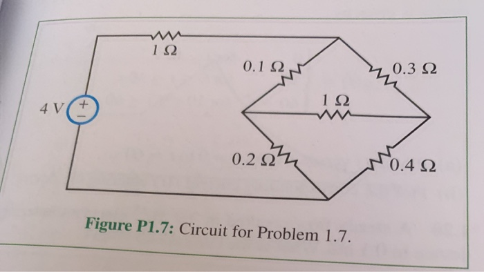 Solved 1Ω Ο.1 Ω 0.3 Ω 1 Ω 4V 0.2 Ω' 0.4 Ω Figure P1.7: | Chegg.com