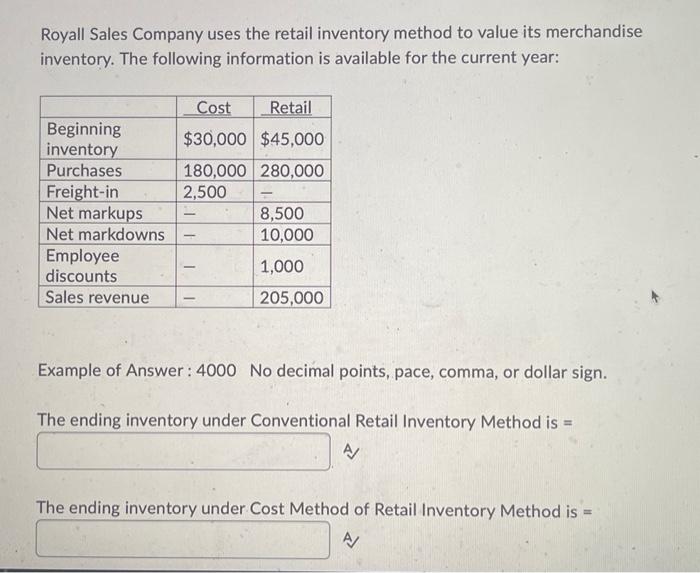 Solved Royall Sales Company uses the retail inventory method | Chegg.com
