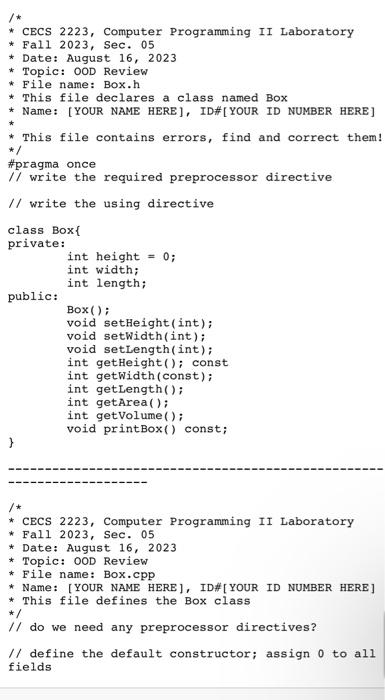 Solved Cecs 2223 Computer Programming Ii Laboratory