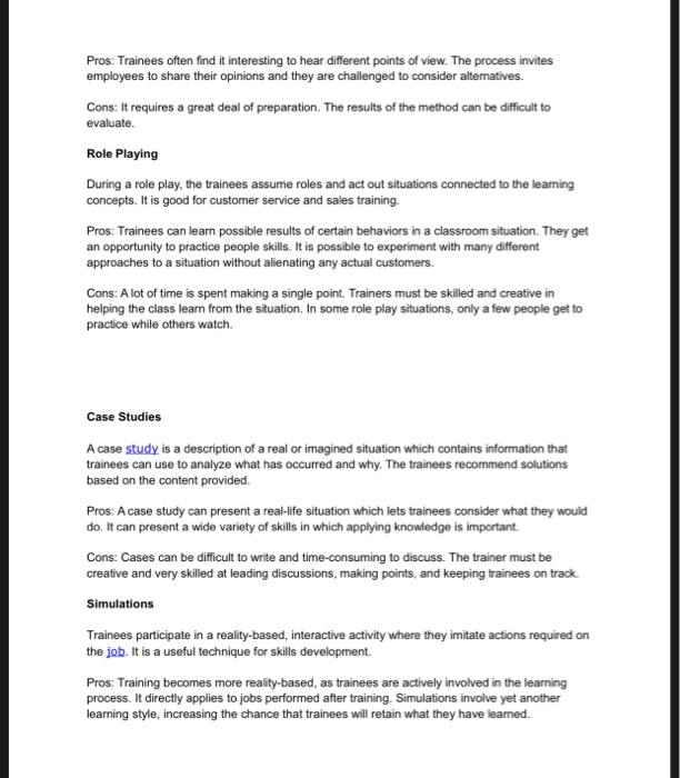 Solved Importance of Training and Development HUMAN RESOURCE | Chegg.com