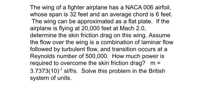 Solved The wing of a fighter airplane has a NACA 006 | Chegg.com
