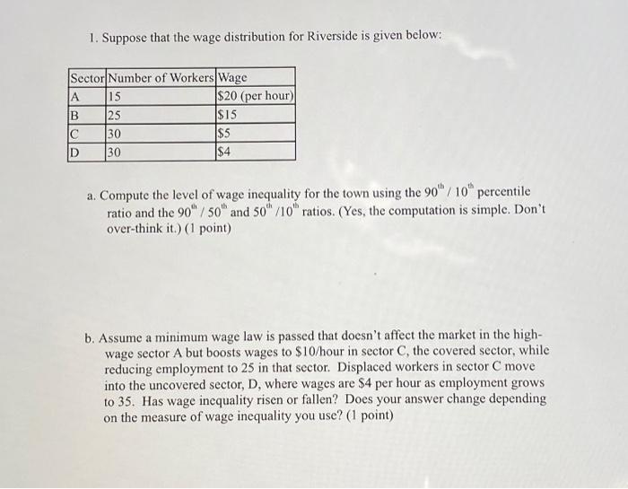 Solved 1. Suppose that the wage distribution for Riverside | Chegg.com