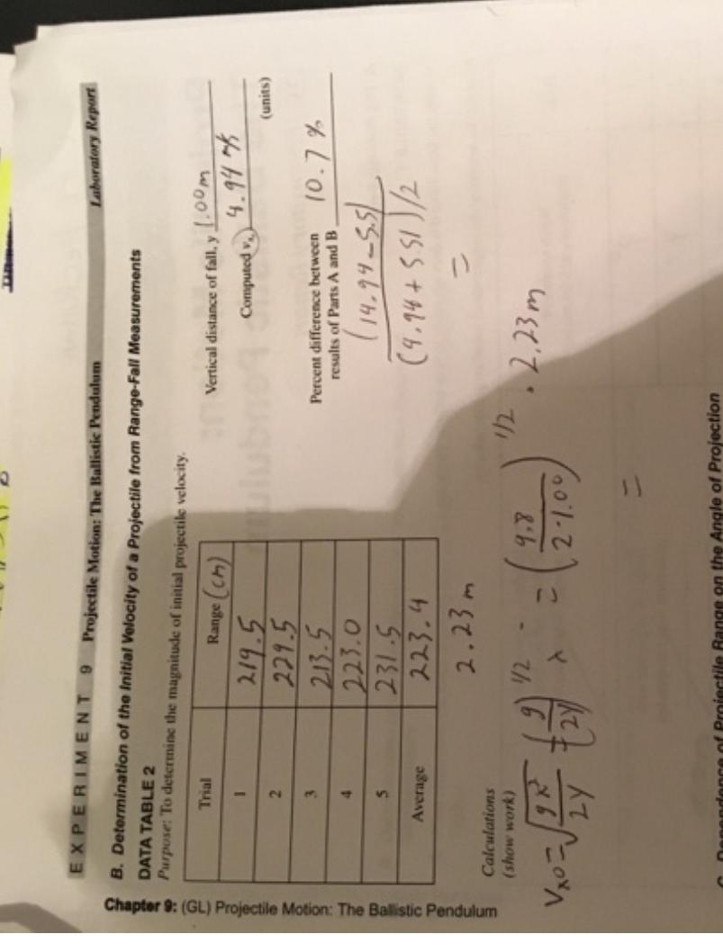 Solved B. Determination of the Initial Volocity of a | Chegg.com