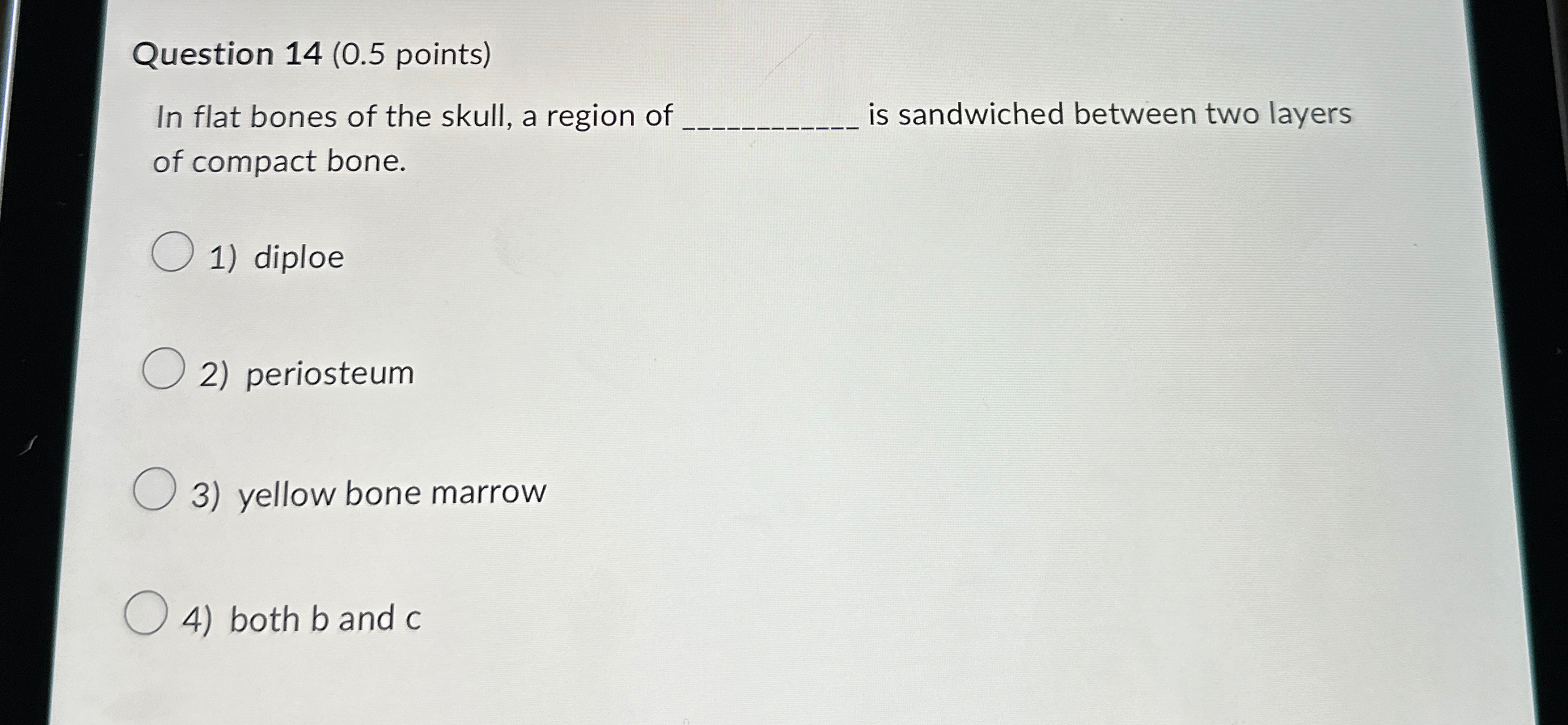 Solved Question 14 ( 0.5 ﻿points)In flat bones of the skull, | Chegg.com