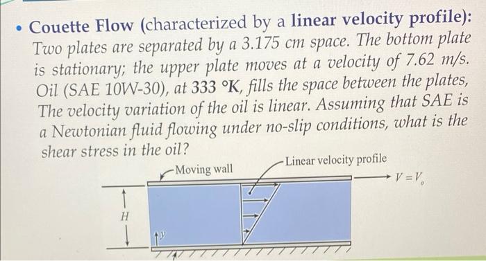 Solved Couette Flow (characterized by a linear velocity | Chegg.com