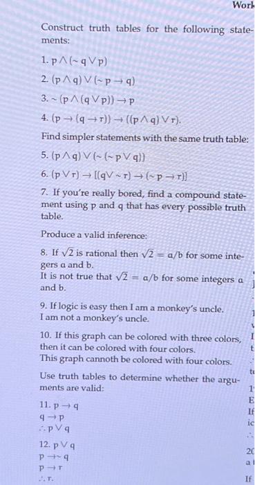 Solved Construct truth tables for the following statements: | Chegg.com