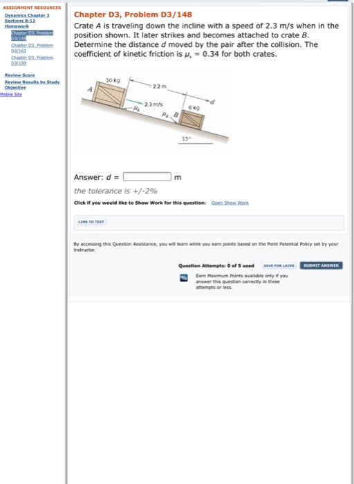 Solved ASSIGNMENT RESOURCES Dynamics Chapter Chapter D3, | Chegg.com