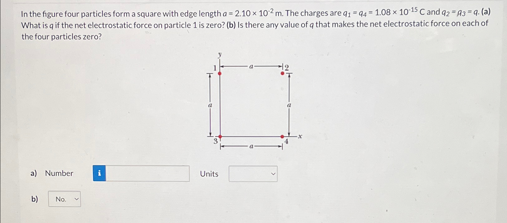 Solved In the figure four particles form a square with edge | Chegg.com