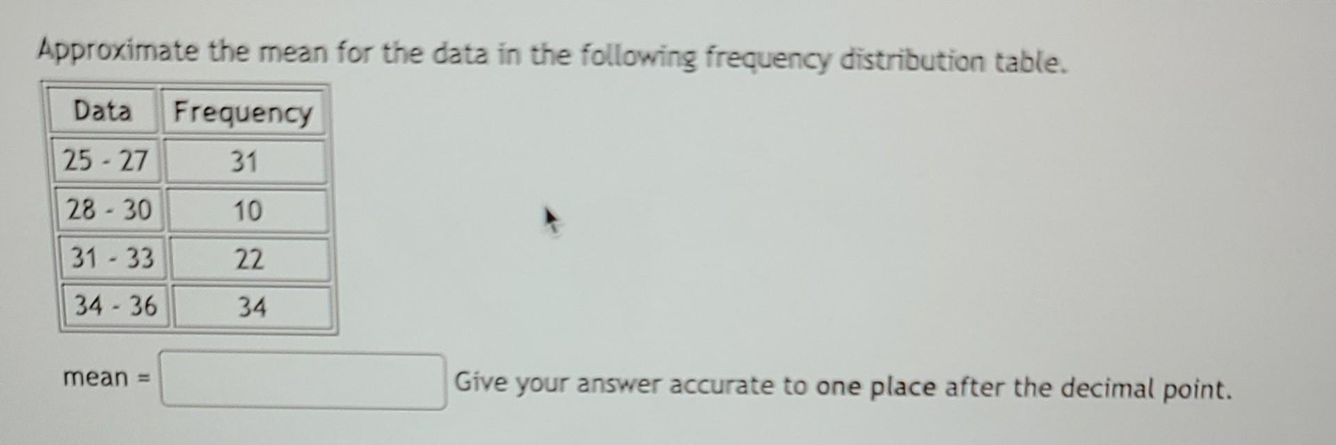 Solved Approximate the mean for the data in the following | Chegg.com