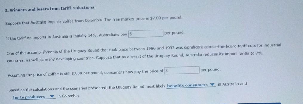 Solved 3. Winners and losers from tariff reductions Suppose | Chegg.com