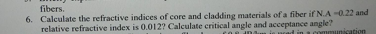 Solved fibers. 6. Calculate the refractive indices of core | Chegg.com