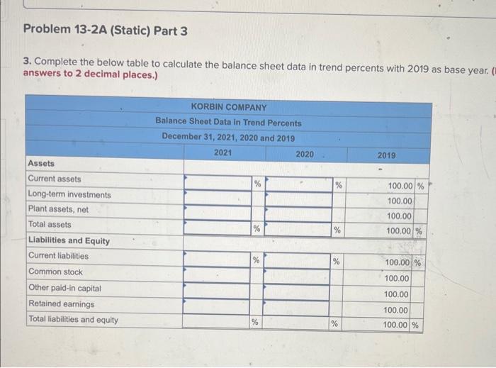 Solved Problem 13-2A (Static) Ratios, common-size | Chegg.com