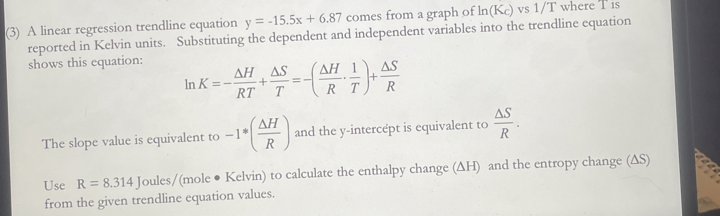 Solved (3) ﻿A linear regression trendline equation | Chegg.com