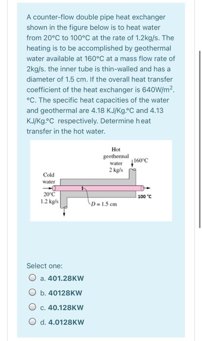Solved A counter-flow double pipe heat exchanger shown in | Chegg.com