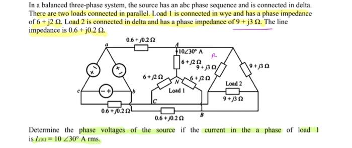 In a balanced three-phase system, the source has an | Chegg.com