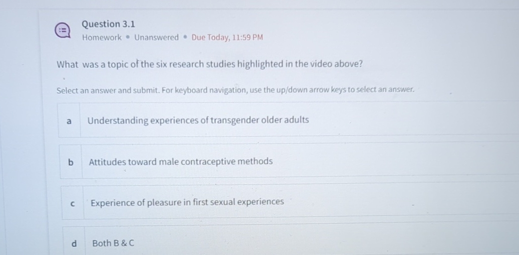 Solved Question 3.1Homework * ﻿Unanswered * ﻿Due Today, | Chegg.com