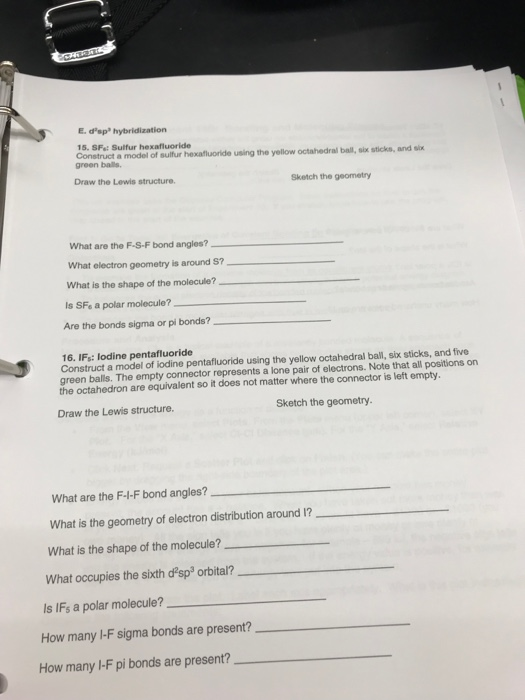 Solved E. d'sp hybridization 15. SF Sulfur hexafluoride | Chegg.com