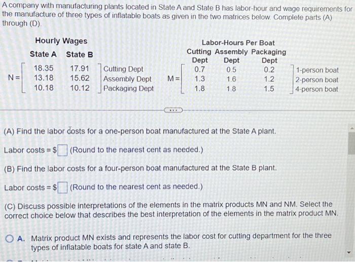 Solved A company with manufacturing plants located in State | Chegg.com