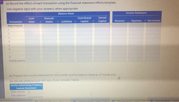 Solved Analyzing Transactions Using the Financial Statement | Chegg.com