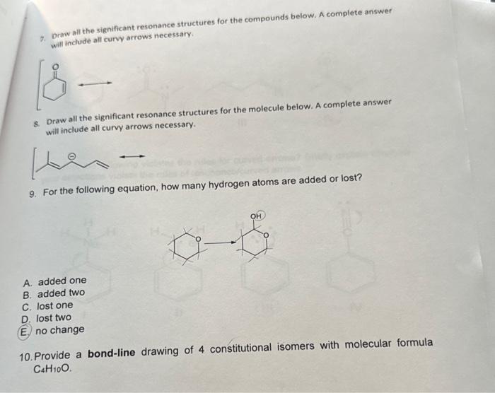 Solved 7. Draw all the significant resonance structures for | Chegg.com