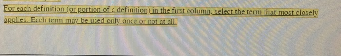 Solved For each definition (or portion of a definition in | Chegg.com