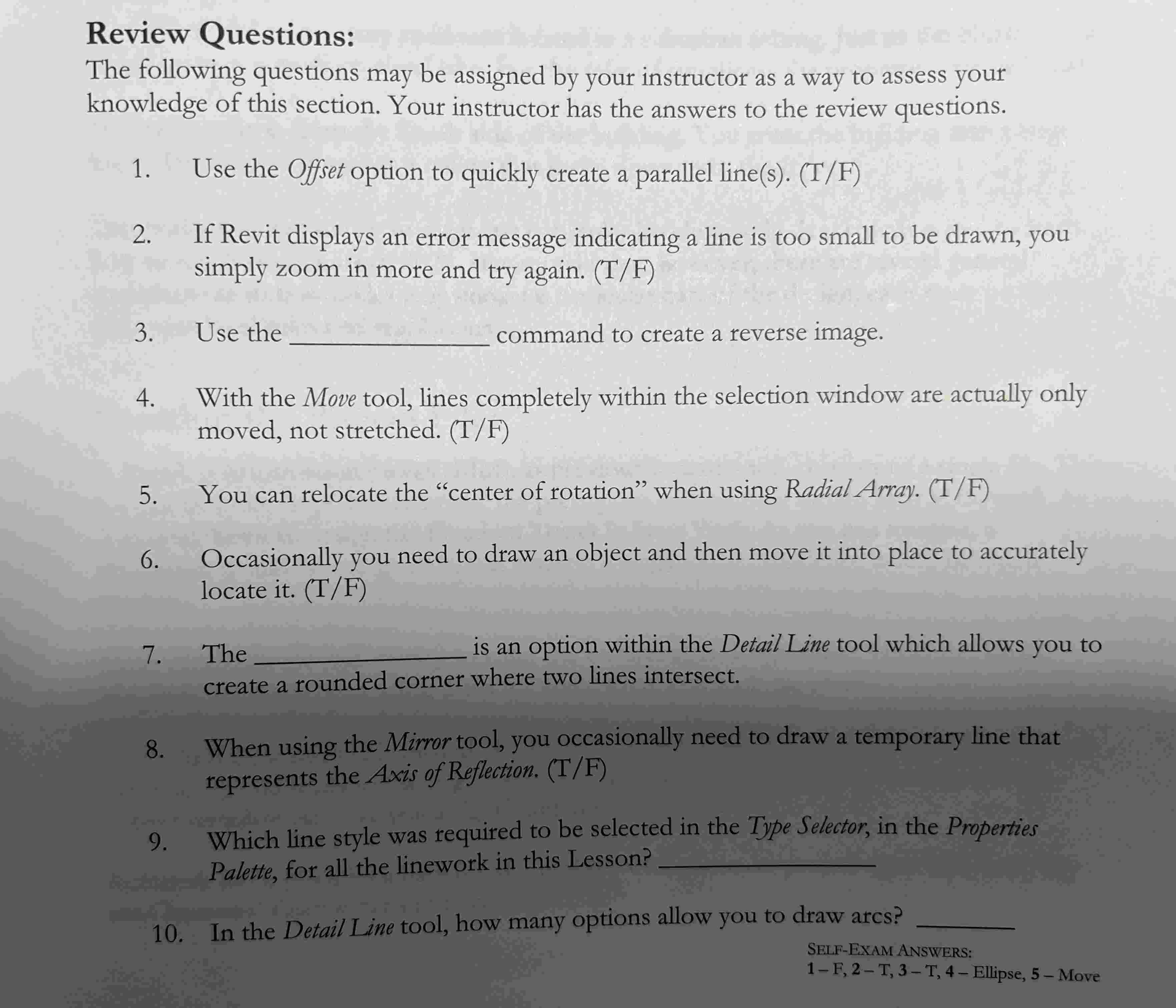 Solved Review Questions: Revit, Chapter 4The following | Chegg.com
