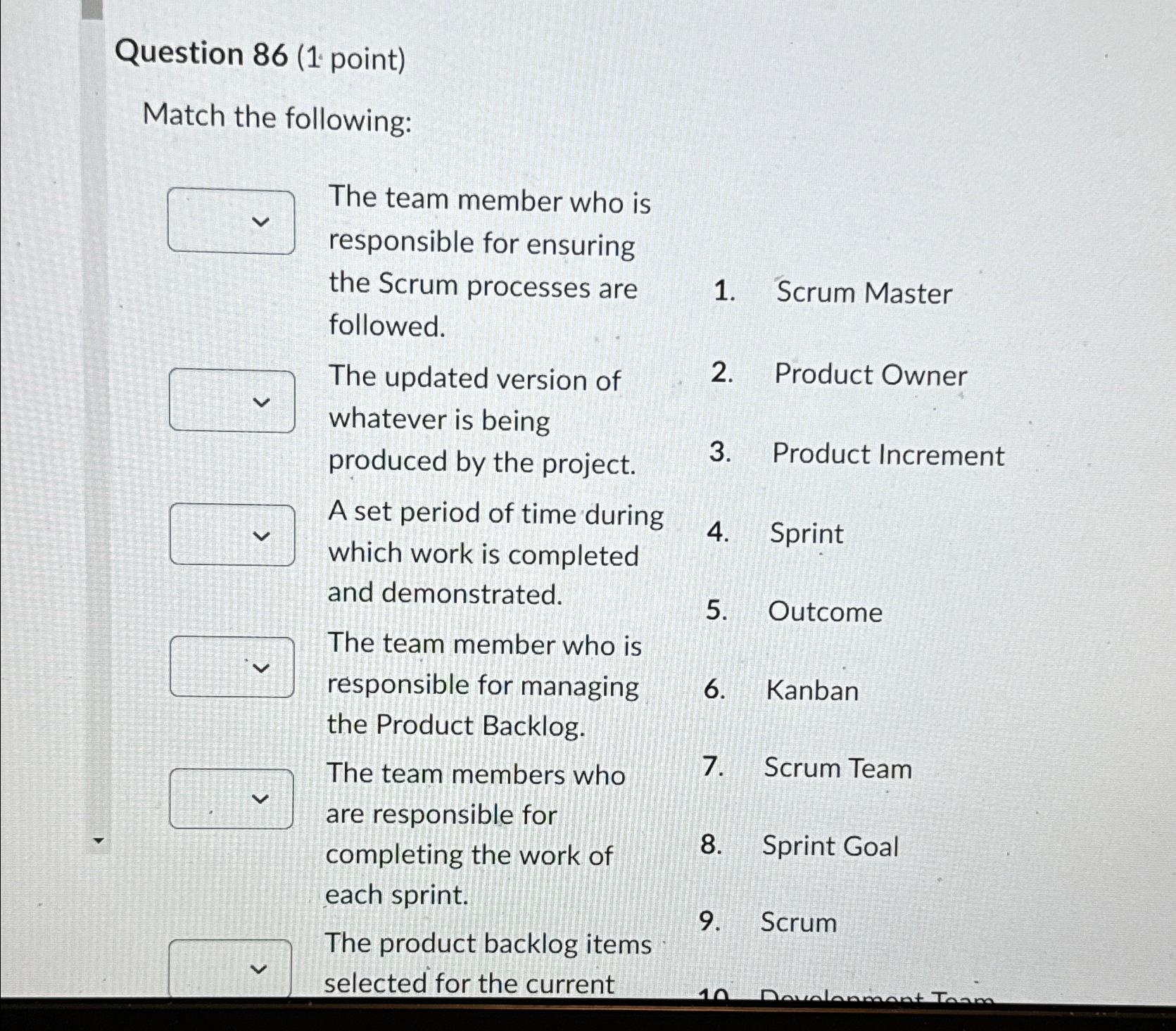 Solved Question 86 (1 ﻿point)Match the following:The team | Chegg.com