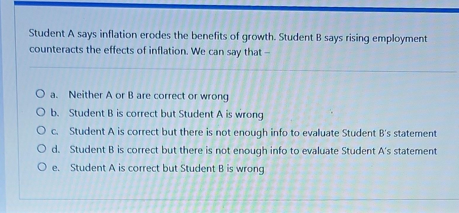 Solved Student A says inflation erodes the benefits of | Chegg.com