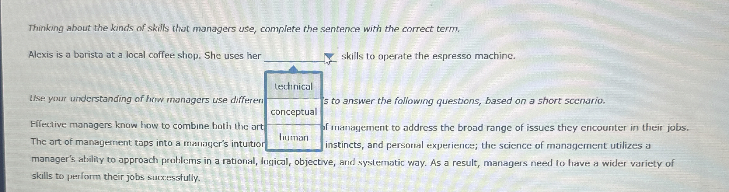 Solved Thinking about the kinds of skills that managers use, | Chegg.com