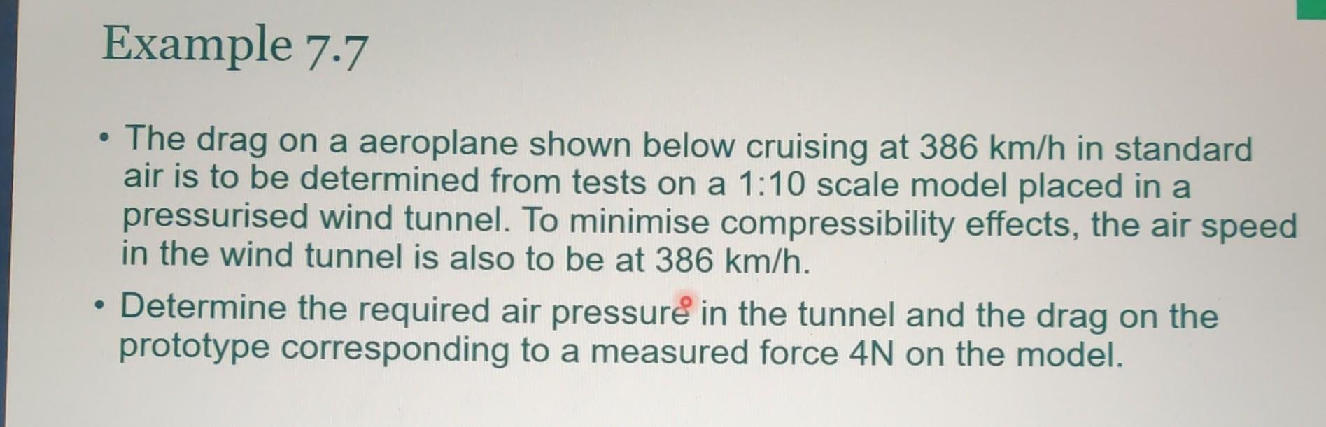 Solved Example 7.7. • The drag on a aeroplane shown below | Chegg.com