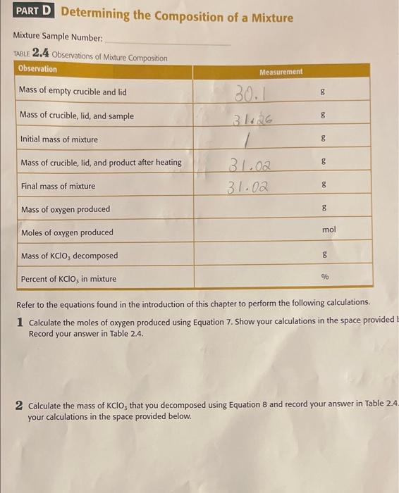 Solved a PART D Determining the Composition of a Mixture | Chegg.com