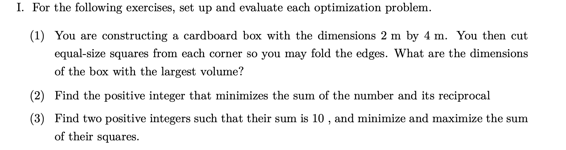 Solved I. For the following exercises, set up and evaluate | Chegg.com