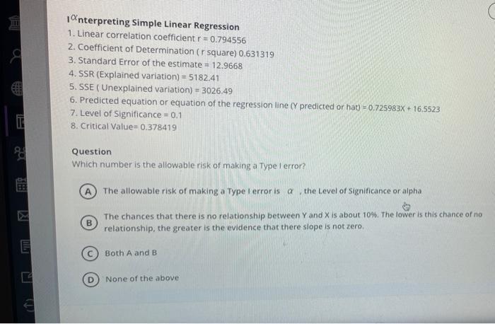 Solved 111 Interpreting Simple Linear Regression 1. Linear | Chegg.com