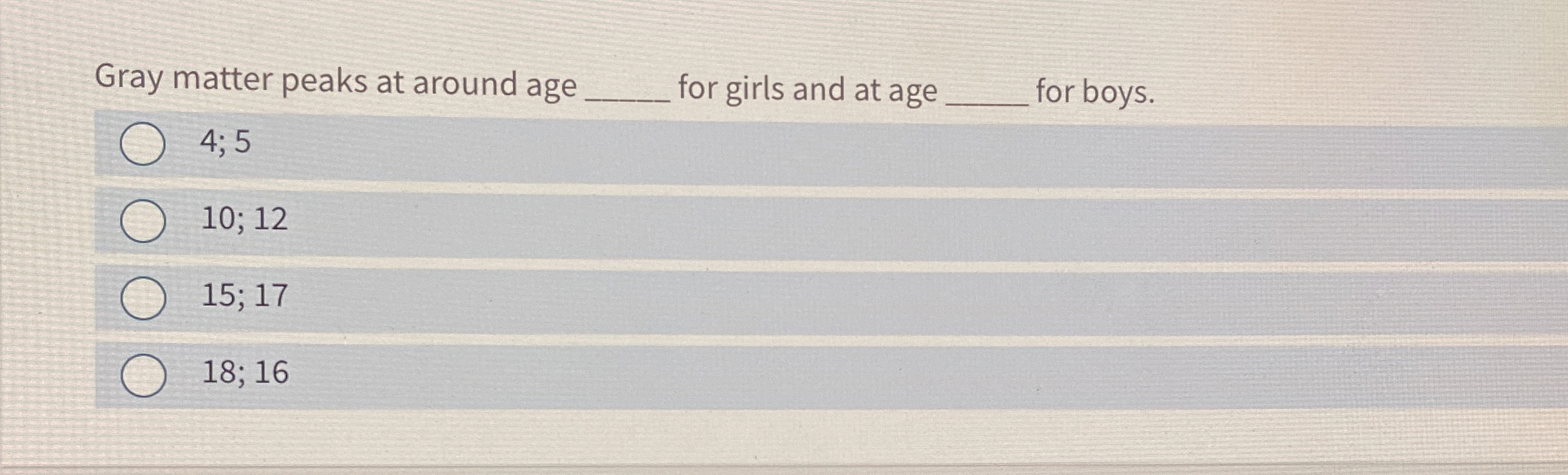 Solved Gray matter peaks at around agefor girls and at | Chegg.com