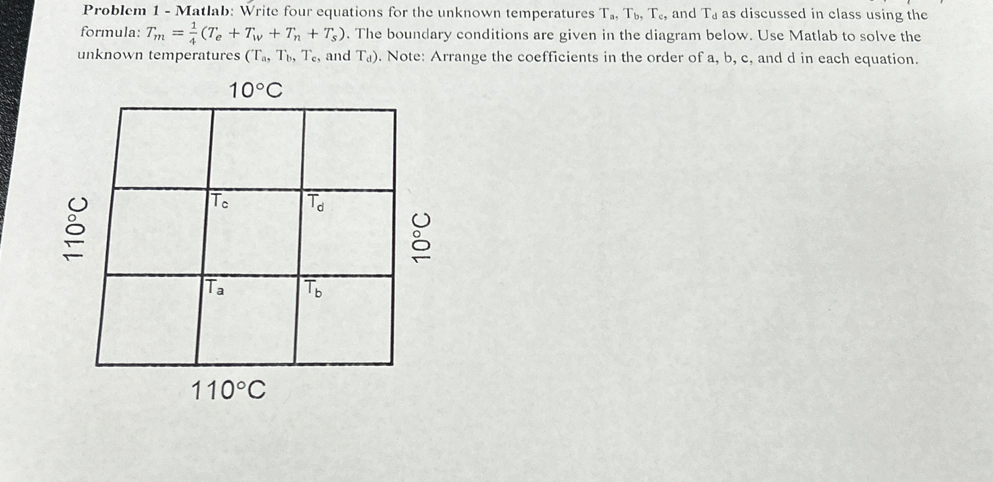 Solved Problem 1 - ﻿Matlab: Write four equations for the | Chegg.com
