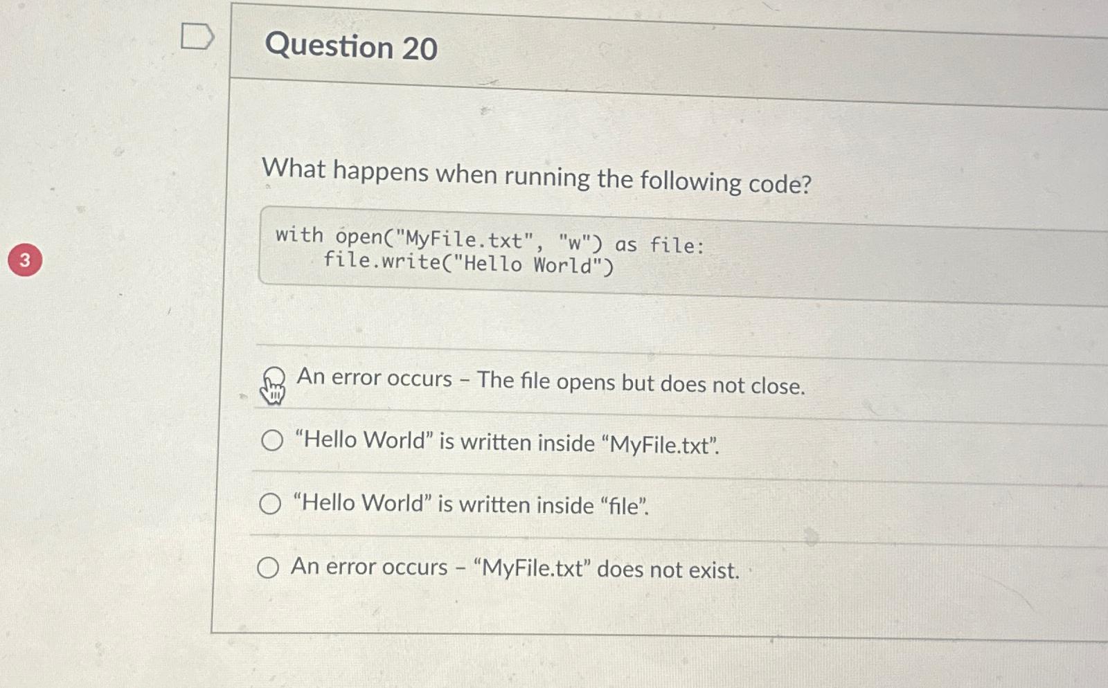 Solved Question 20What happens when running the following | Chegg.com