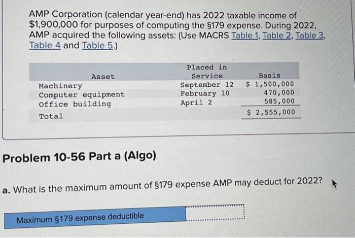 AMP Corporation (calendar year-end) has 2022 taxable | Chegg.com