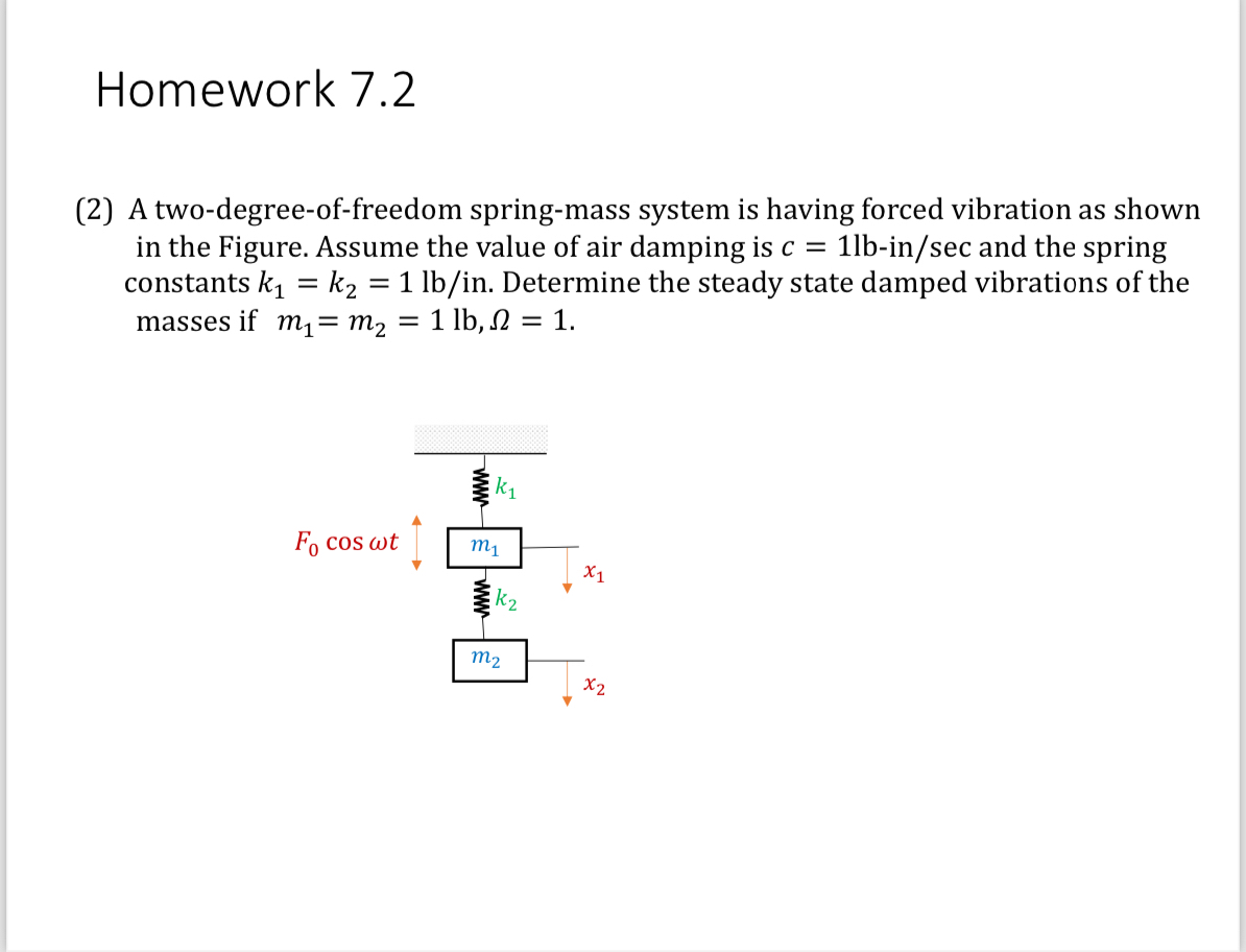 Solved Homework 7.2(2) ﻿A two-degree-of-freedom spring-mass | Chegg.com