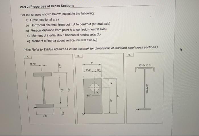 Solved Part 2: Properties of Cross Sections For the shapes | Chegg.com
