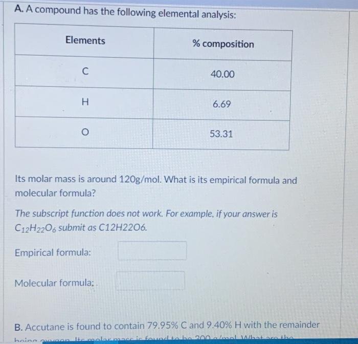 Solved A. A compound has the following elemental analysis: | Chegg.com