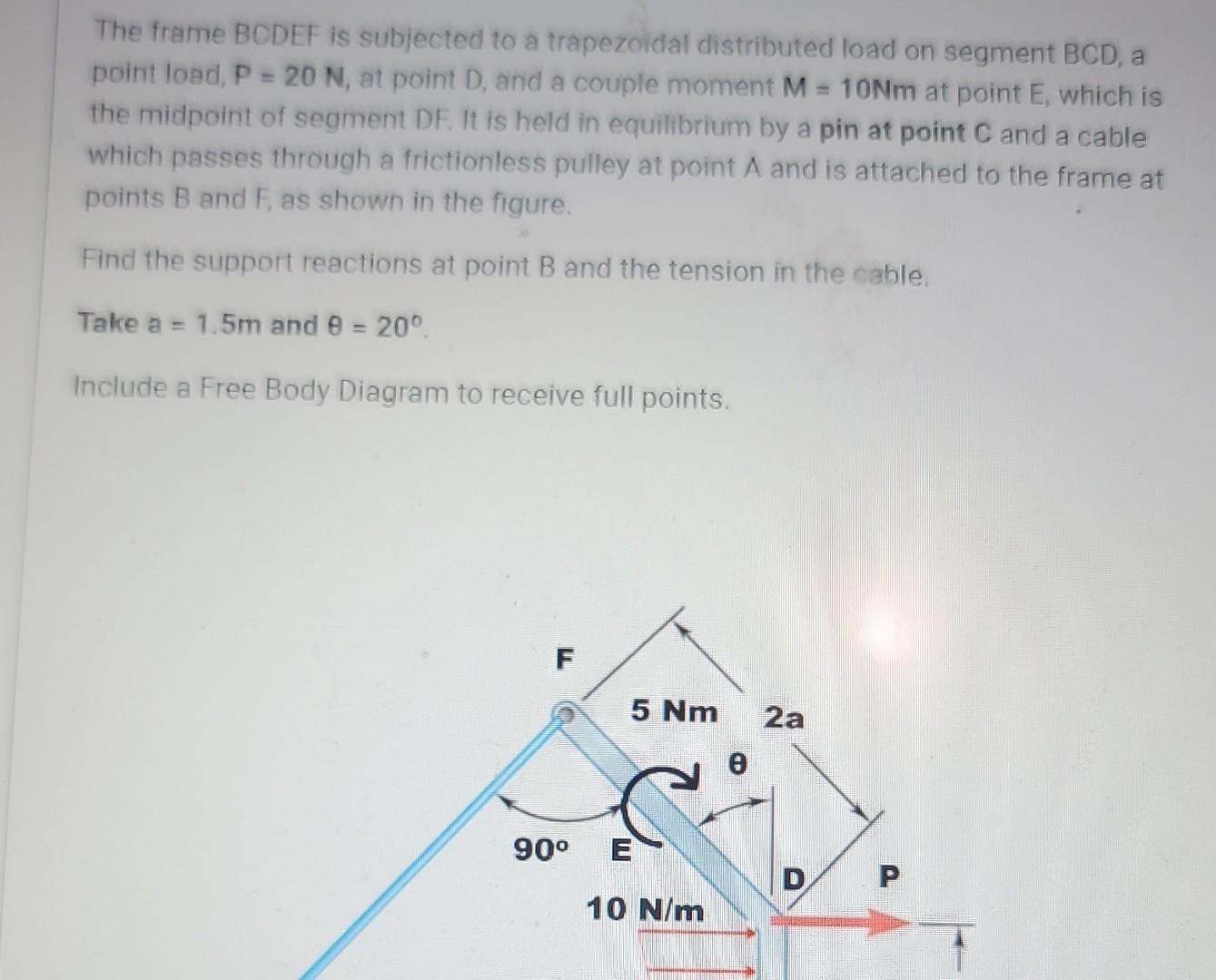 Solved The frame BCDEF is subjected to a trapezoidal | Chegg.com