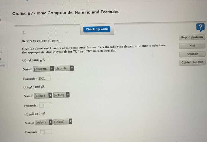 Solved Ch. Ex. 87 - lonic Compounds: Naming and Formulas | Chegg.com